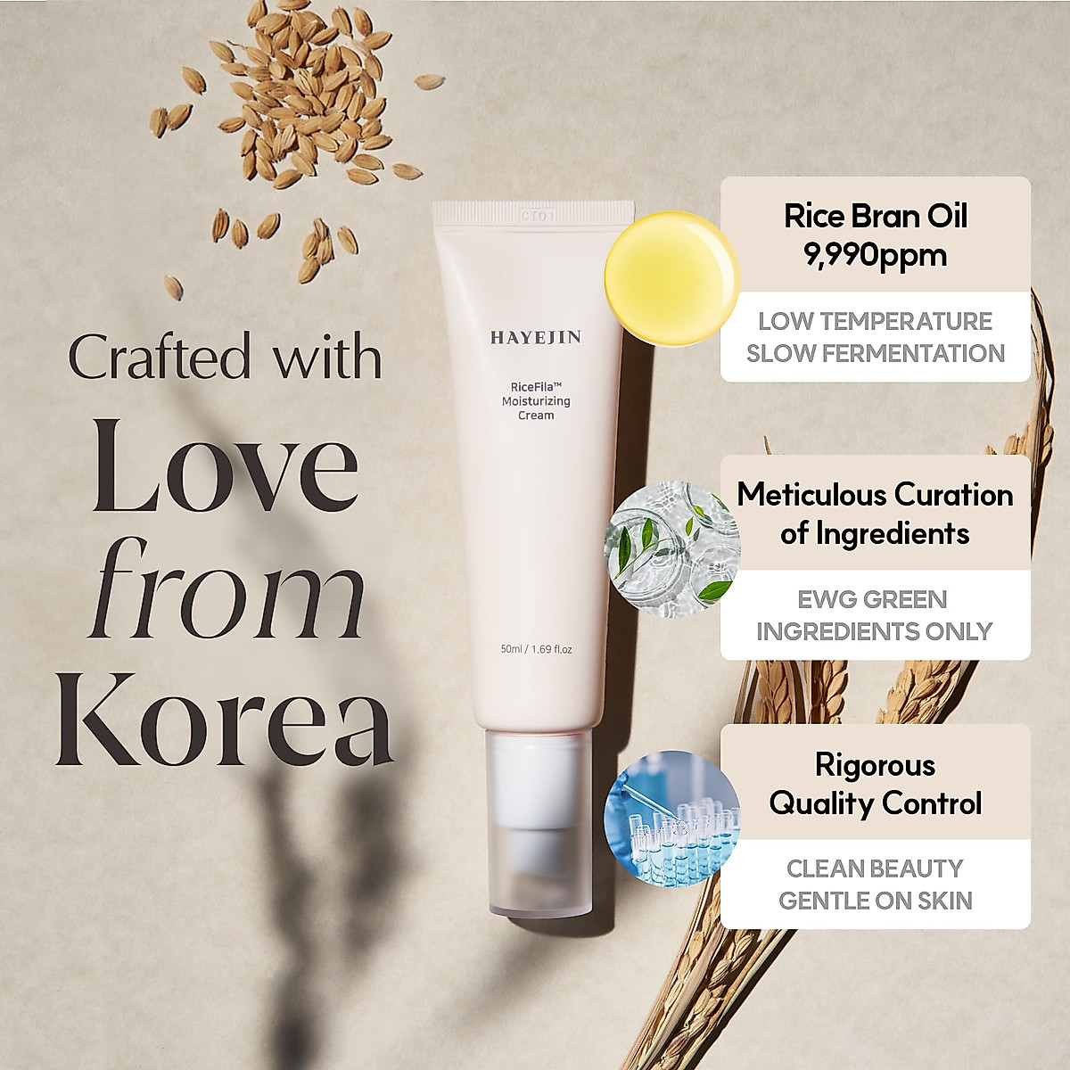 HAYEJIN RiceFila Rice Moisturizer Face Cream | Day and Night Moisturizer for Face Hydrating Face Cream Natural Rice Vegan Face Moisturizer for Dry Skin | K Beauty Face Lotion Rice Cream (1.69 Fl. Oz)