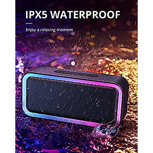 Kunodi Bluetooth Speaker, Bluetooth 5.0 Wireless Portable Speaker with 10W Stereo Sound, Party Speakers with Ambient RGB Light,18-Hour Playtime,IPX5 Waterproof Speakers for Outdoors, Travel（Black