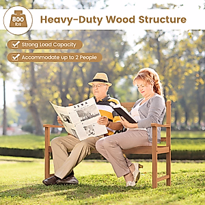 Tangkula Patio Acacia Wood Bench, 2-Person Outdoor Loveseat Chair, Cozy Armrest & Backrest, Sturdy Acacia Wood Frame, Outdoor Slatted Seating Bench for Backyard, Garden, 800 lbs Max Load