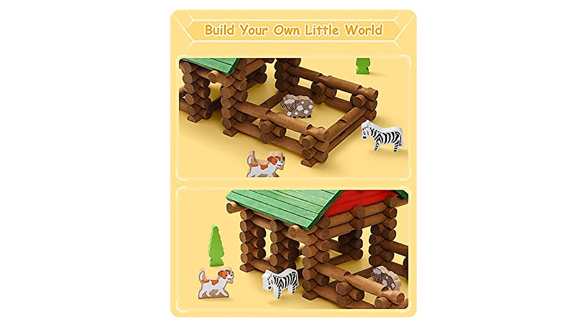SainSmart Jr. 110 PCS Wooden Log Cabin Building Toy