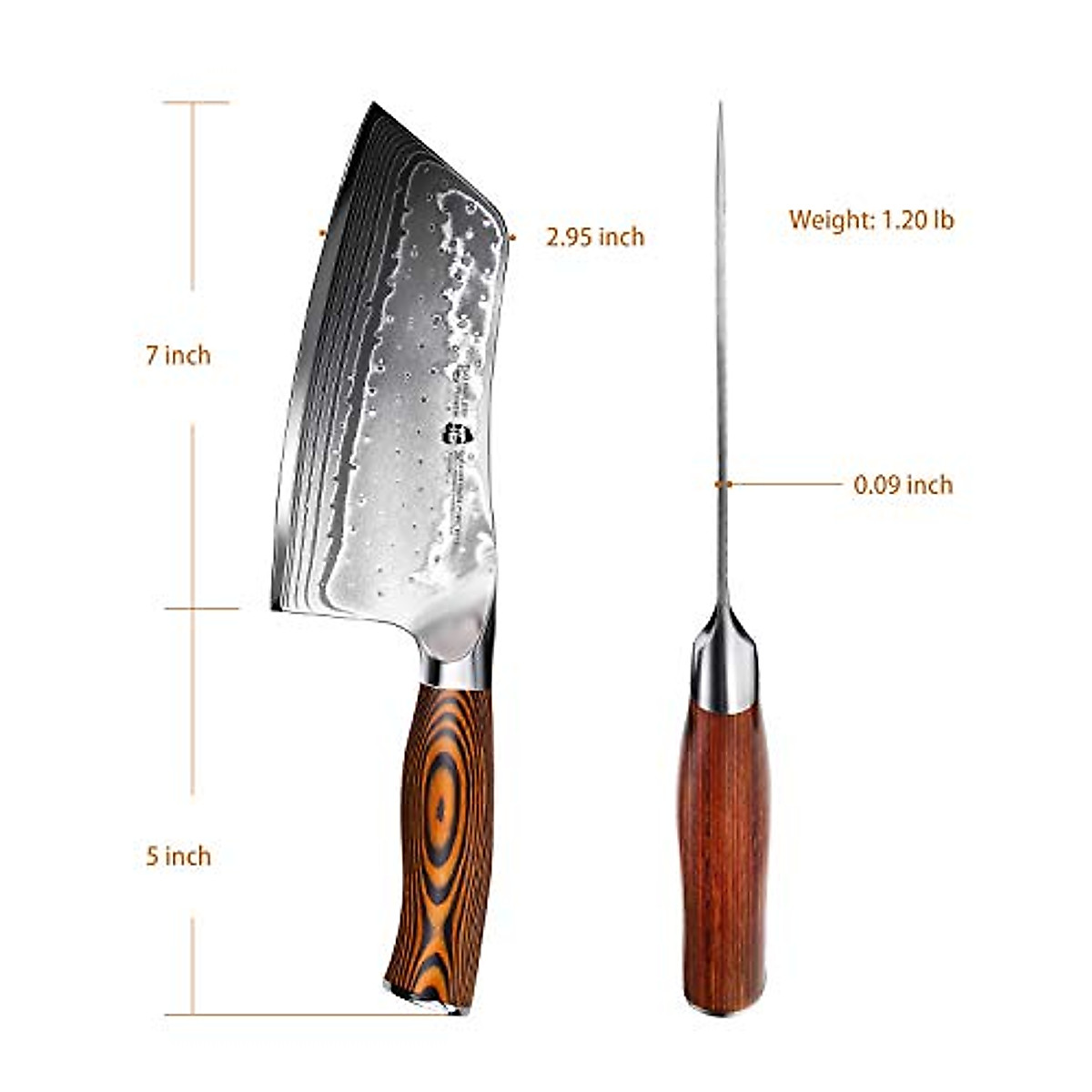 TUO Cutlery Cleaver Knife - Japanese AUS-10 45-Layers Steel - Chinese Chef's Knife Featured Damascus Rose Pattern - Meat and Vegetable Cleaver with Ergonomic Pakkawood Handle - 7" - Fiery Phoenix