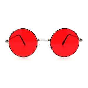 SA106 Summer Color Gradient Lens Circle Lens Round Hippie Sunglasses (silver, red)