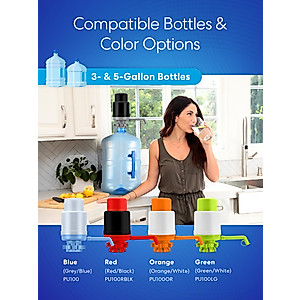 Brio-PU100 Universal Manual Drinking Water Pump - Fits Most 5-6 Gallon Water Bottles Including Glass (Grey/Black)