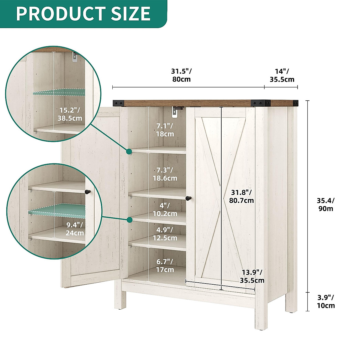 YITAHOME Shoe Cabinet with Doors, Farmhouse 5-Tier Shoe Storage Cabinet for Entryway, Large Capacity Wooden Shoes Rack Organizer for Entryway/Hallway/Closet, Beige