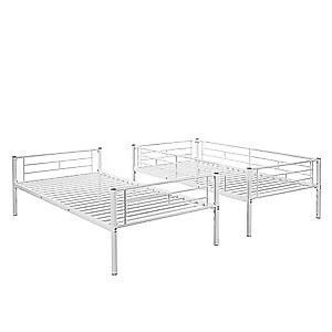 Twin Over Twin Metal Bunk Bed with Ladder and Safety Guard Rail,Heavy Duty Bunk Beds with Metal Slats for Kids Teens Adults, No Box Spring Required/Space-Saving/Noise Free/Easy Assembly (White)