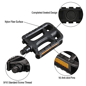 Bicycle Pedals, Mountain Bike Pedals Lightweight Bike Pedals for MTB BMX Pedal, Nylon Fiber Anti-Skid Pedals 9/16 Inch Spindle Road Bike Pedals Bicycle Platform Pedals