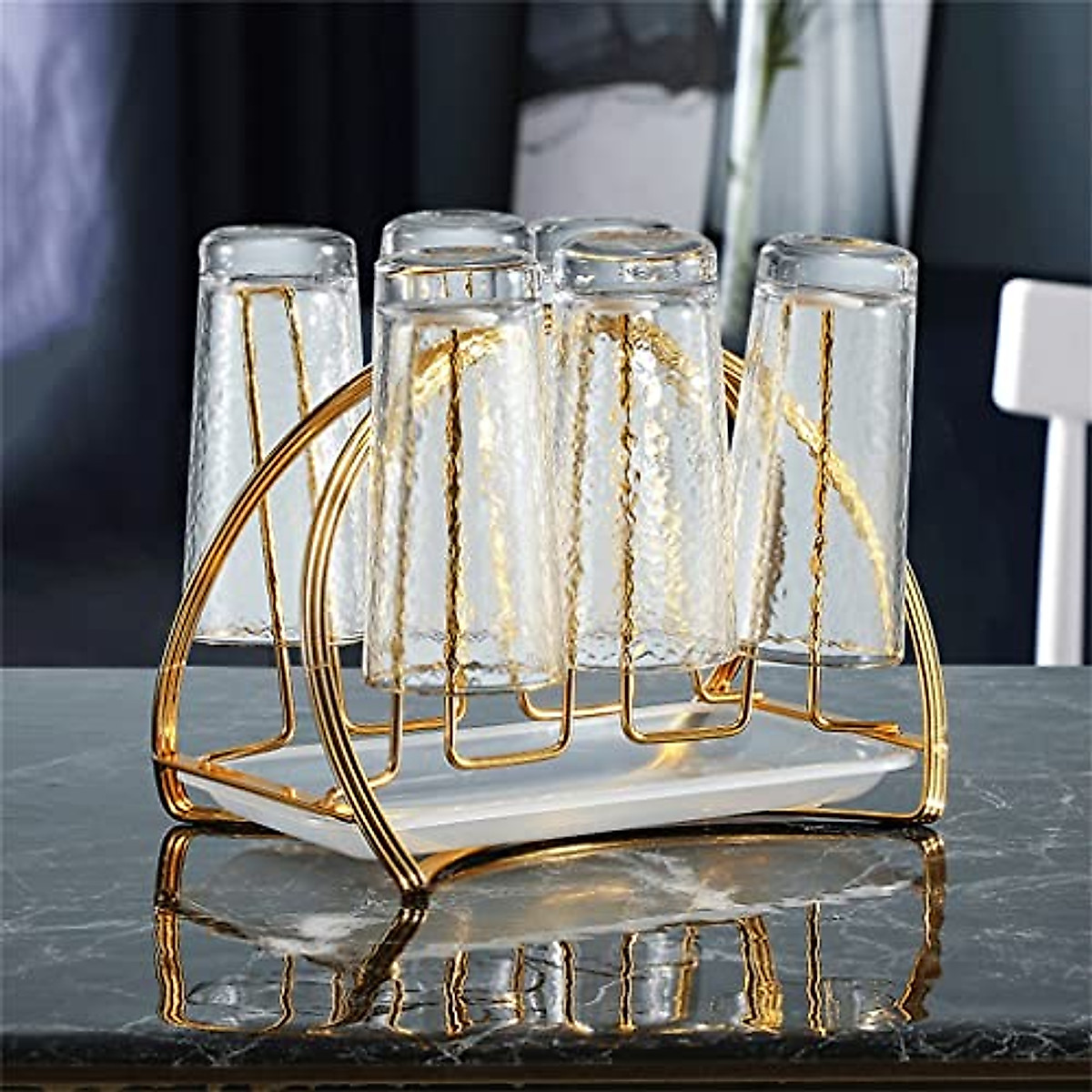 XWOZYDR Glass Water Cup Rack Wrought Iron Upside-Down Drain Mug Holder Stand Storage Organizer