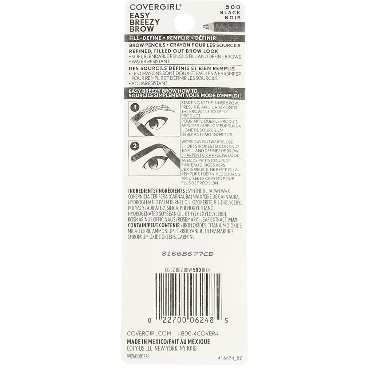 CoverGirl Professional Brow & Eye Makers Brow Shaper & Eyeliner, Midnight Black 500, .06 oz (Pack of 2)