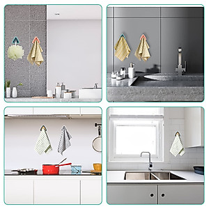 4Pcs Towel Hook Holder Grabber, Pletpet Drill Free Self Adhesive Push Hooks Firmly, Colorful Dish Towel Holders for Kitchen Bathroom Towel Organization