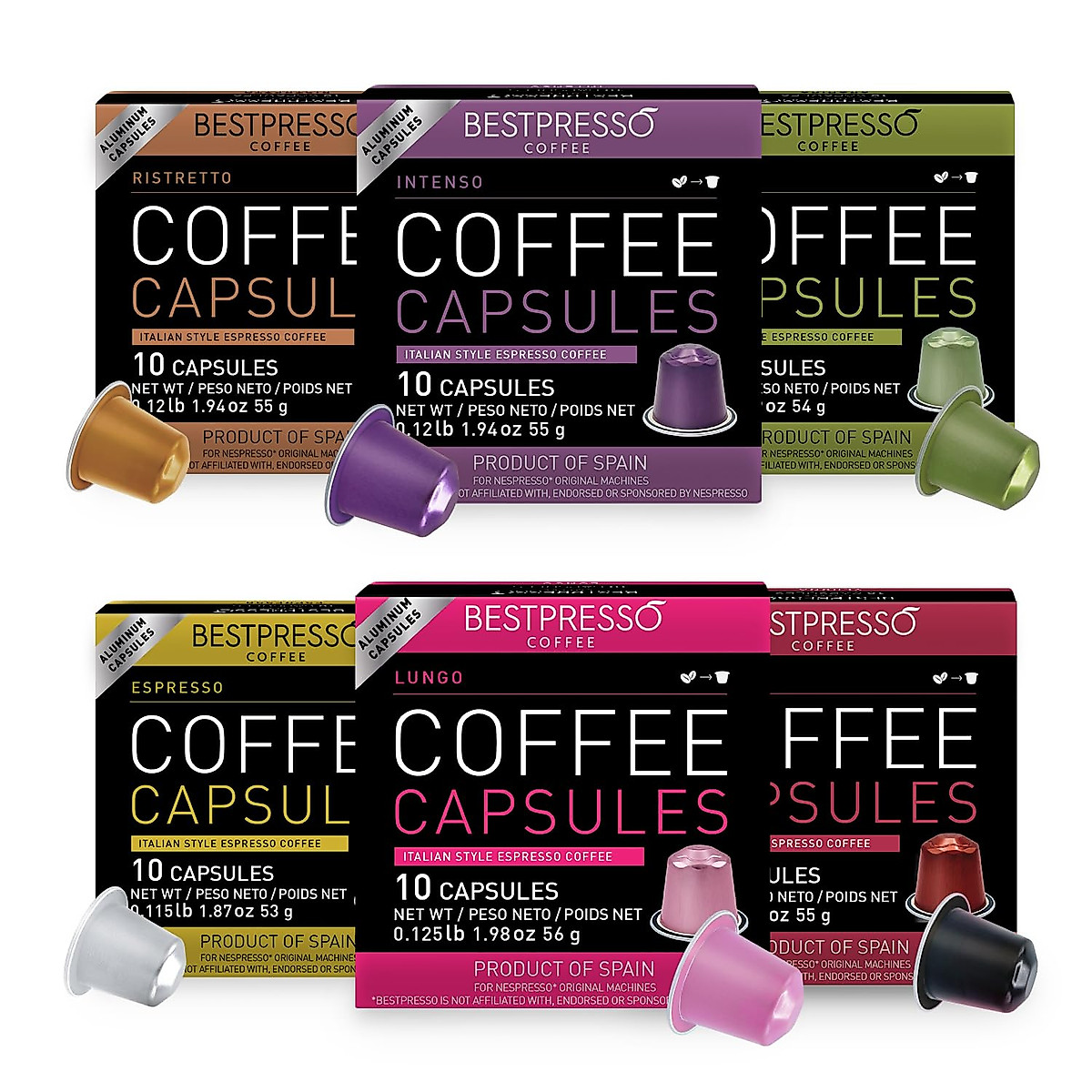 Bestpresso Coffee for Nespresso OriginalLine Machine 120 pods Certified Genuine Espresso Variety Pack, Pods Compatible with Nespresso OriginalLine