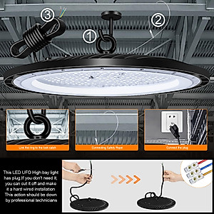 Juyace LED High Bay Light 200W 21000 LM with US Plug 5000K Daylight Shop Light IP65 Commercial Lighting for Barn Garage Warehouse Workshop Industrial Area