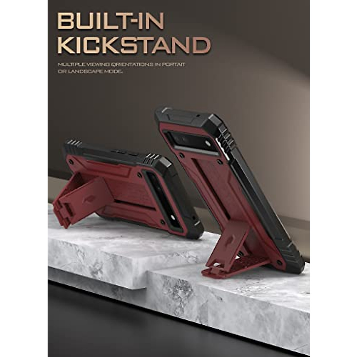 Poetic Revolution Series Case for Google Pixel 6A 5G, Built-in Screen Protector Work with Fingerprint ID, Full Body Rugged Shockproof Protective Cover Case with Kickstand, Maroon Red