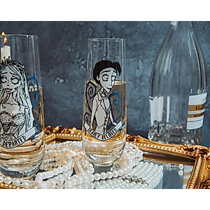 Silver Buffalo Tim Burton's Corpse Bride Dearly Beloved 9-Ounce Stemless Fluted Glassware, Set of 2 | Toasting Champagne Glass Cups For Wine, Mimosas, Cocktails