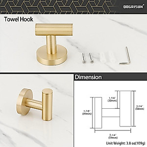 QOGRISUN Brass Towel Hook for Bathroom, Gold Coat Hook Door Hanger Towel Robe Hook Heavy Duty,Modern Brass Bathroom Accessories Wall Mounted, 1 Pack Brushed Brass