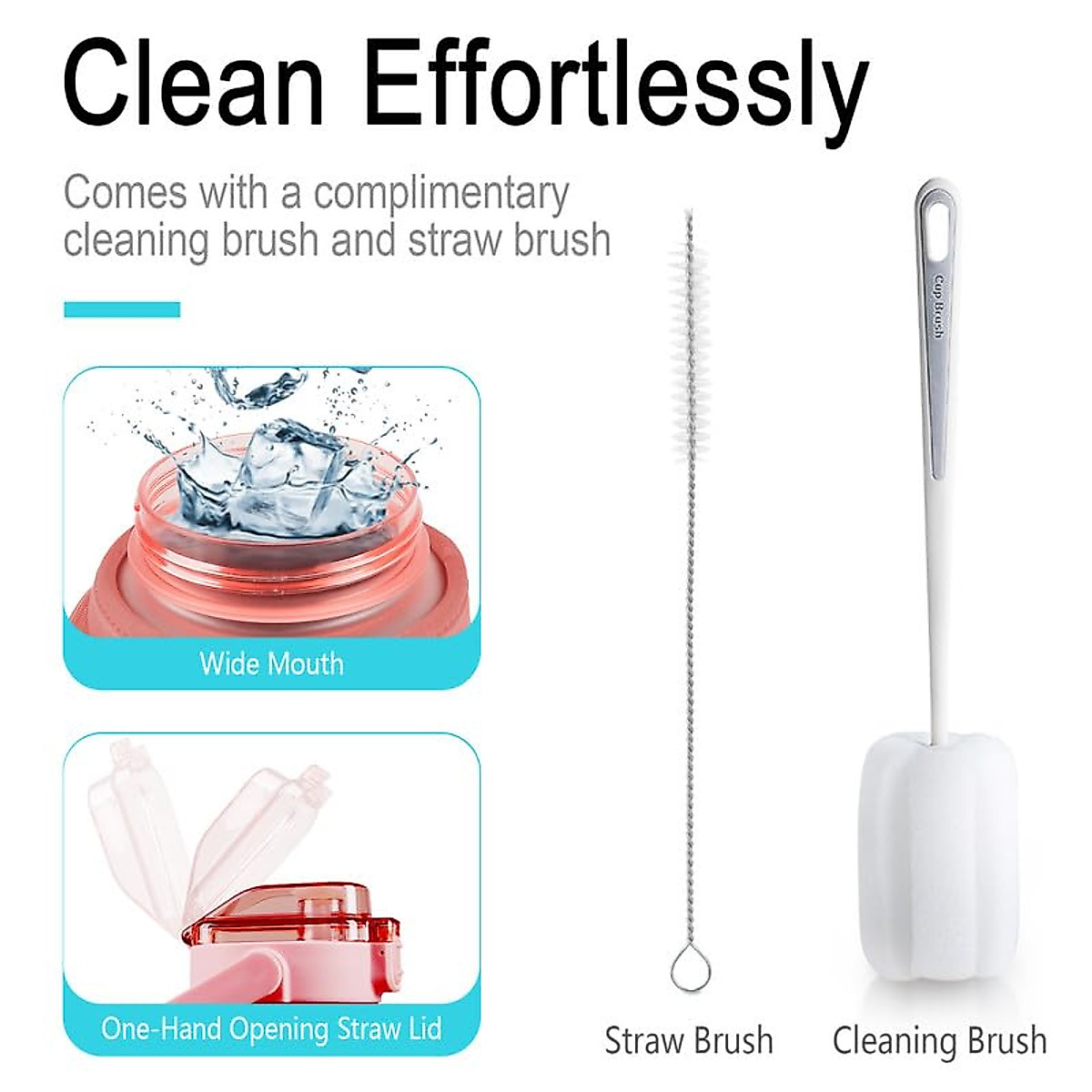 TBOCNO 64oz Half Gallon Water Bottle With Sleeve/Time Marker/Straw/Dust Proof Lids-Large Reusable Drink Container for Gym, Work and Daily Use