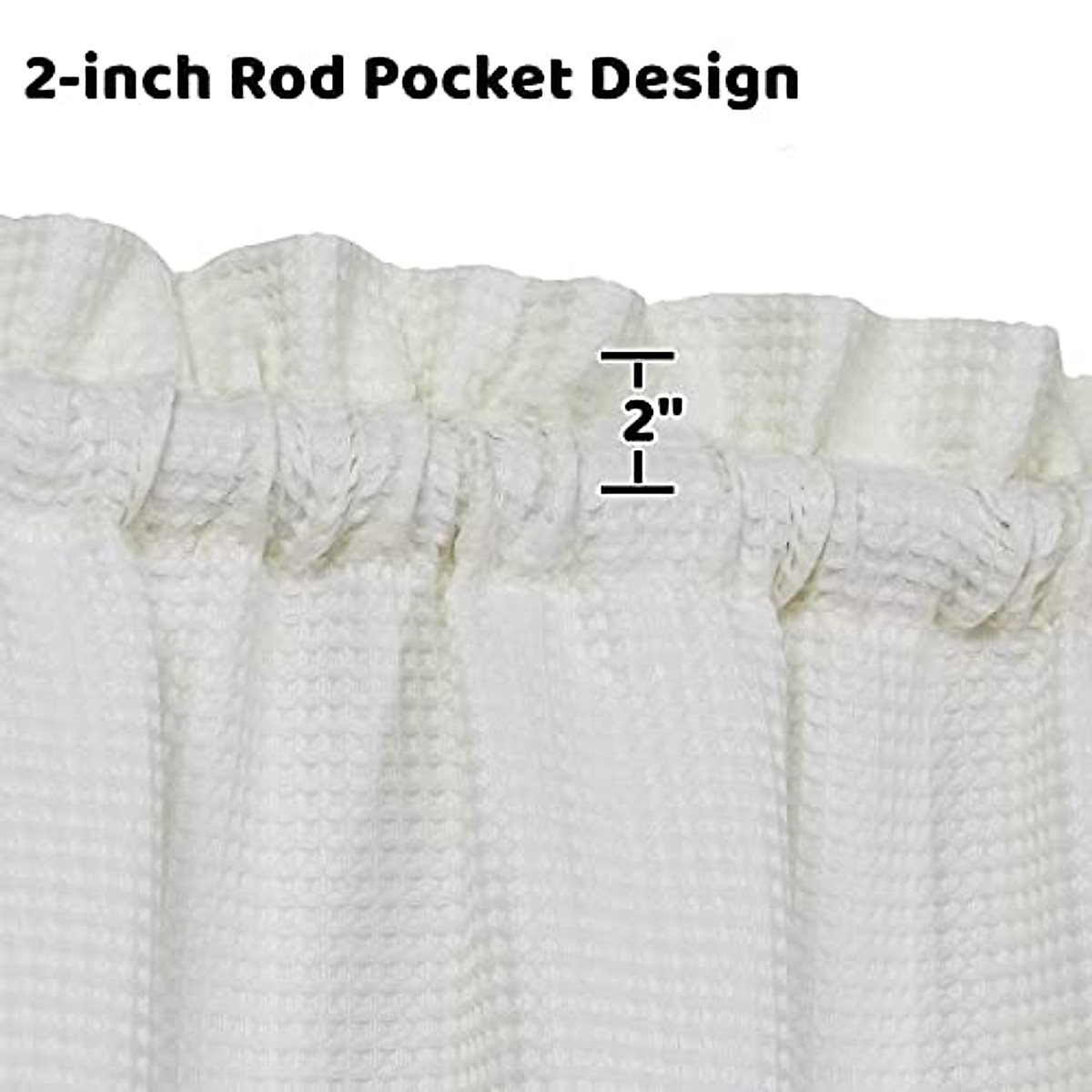 GlowSol Bathroom Curtains Waterproof Waffle Weave Fabric Kitchen Tier Curtains with Rod Pocket Small Cafe Curtains for Half Window, Cream, 30W×30L, Set of 2