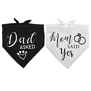 Dad Asked and Mom Said Yes Dog Bandana, Wedding Engagement Photos Bridal Shower Gift Puppy Dog Pet Bandanas, Pet Accessories for Dog Lovers, Maid of Honor Wedding Dog Bandana, Pack of 2