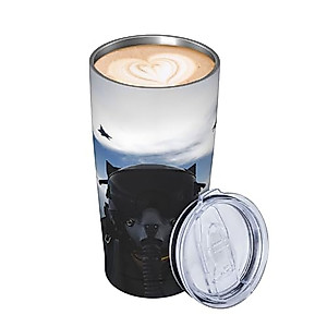 20oz Insulated Tumblers with Lids and Straws Awesome Fighter Pilot Stainless Steel Coffee Tumbler Cup Double Wall Vacuum Travel Coffee Mugs for Home, Office, Outdoor