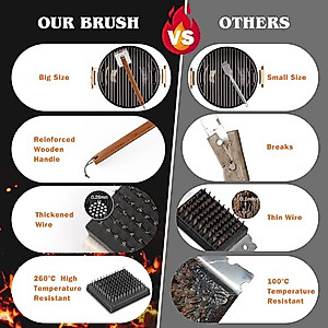 SIMPLETASTE Grill Brush and Scraper, Cherry Wooden Handle Wire Grill Brush for Grill Grate Cleaner Plus Stainless Steel Bristles Head for Replacement, Durable & Effective BBQ Tool [Upgraded]