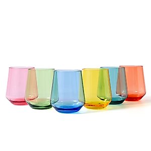 KX-WARE 16-ounce Acrylic Unbreakable Stemless Wine Glasses, set of 6 Multicolor