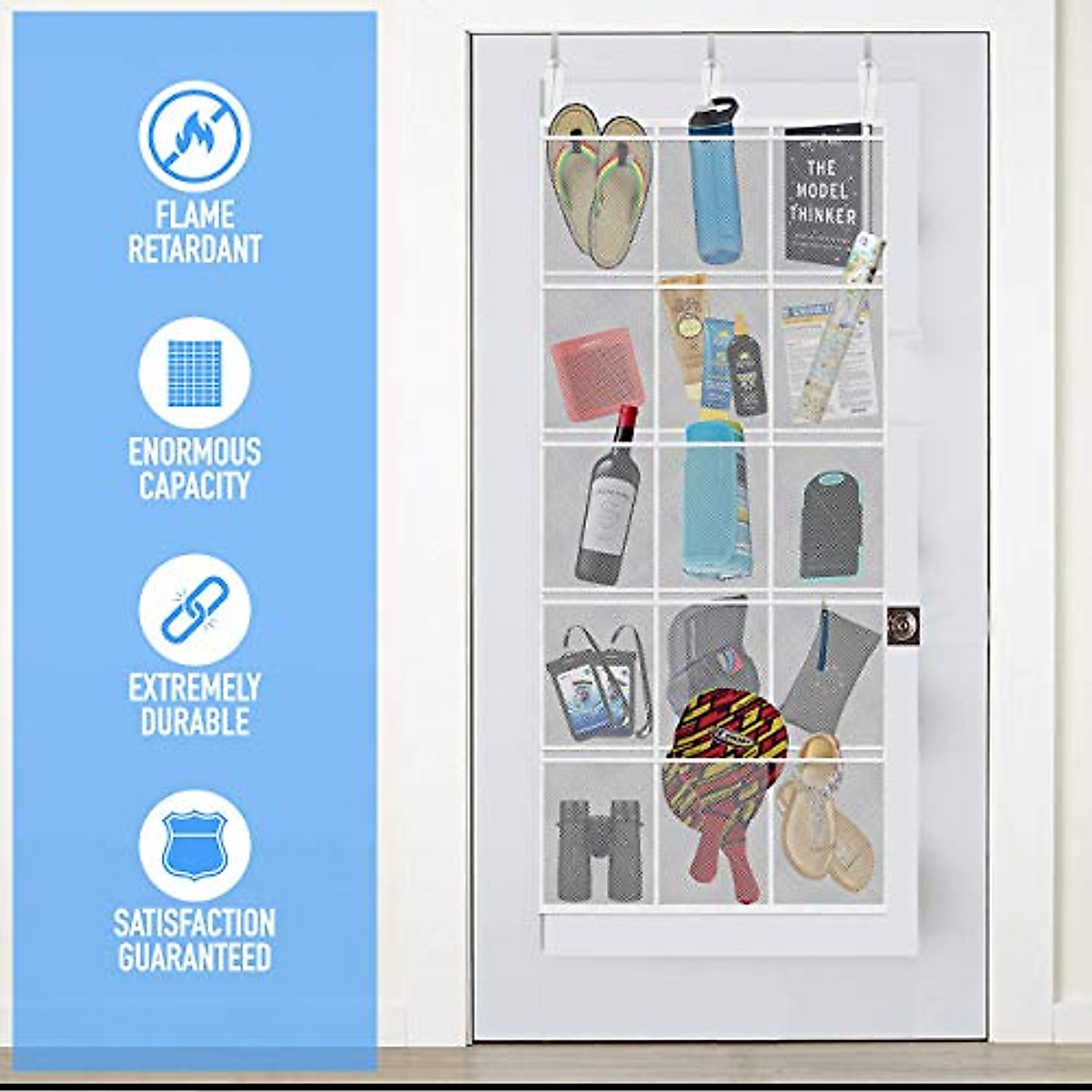 Cruise On Large Mesh Over Door Hanging Organizer 15 Pocket White Cabin Organization Shoe Holder & Cruise Essentials Storage