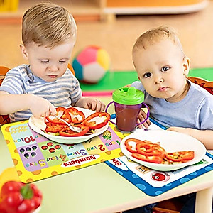 6 Pcs Kids Toddler Educational Reusable Washable Placemats for Dining Table Plastic Preschool Baby Learning Mats USA Map Solar System Alphabet Number Shape Color Mat Home School Kindergarten Supply