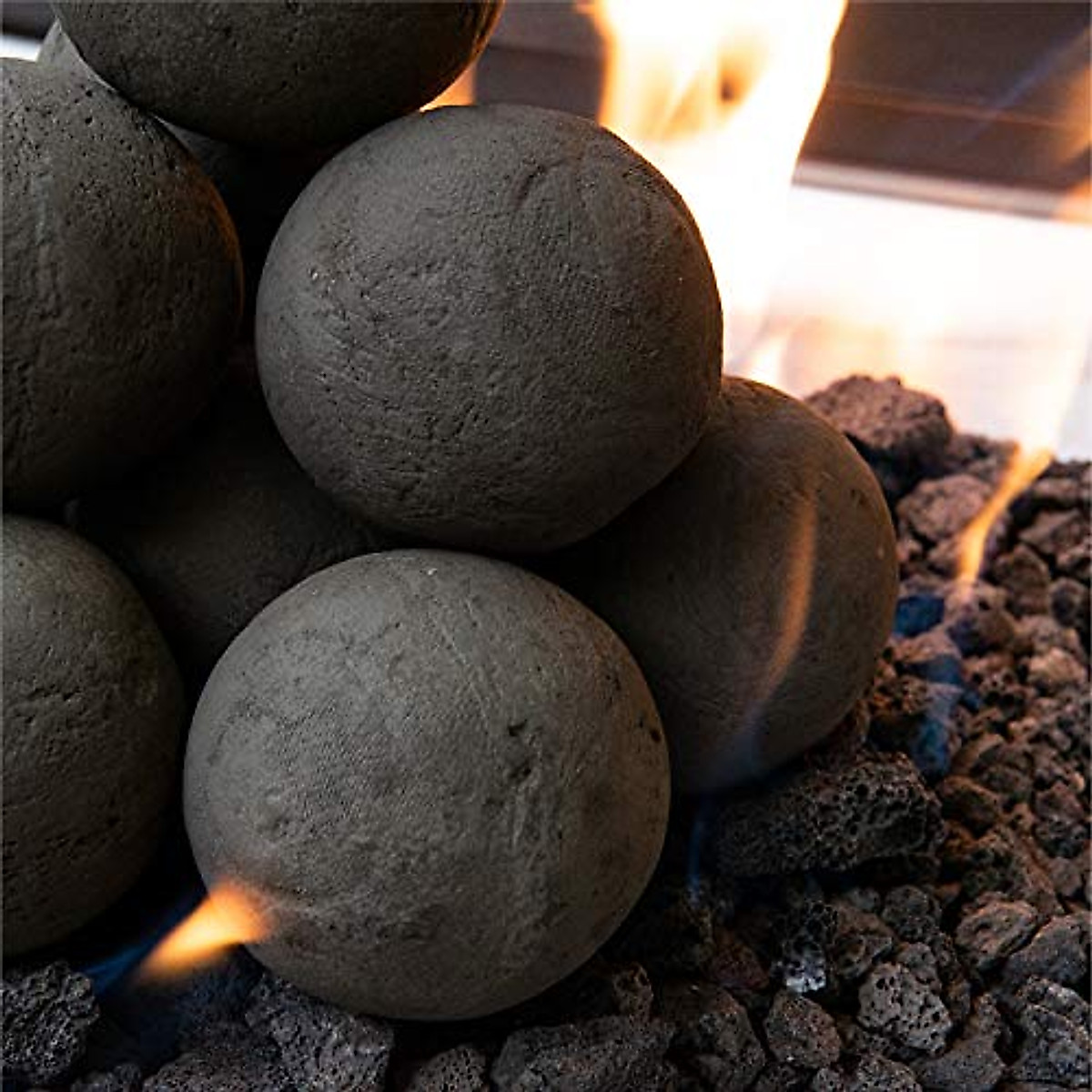 Ceramic Fire Balls | Set of 5 | Modern Accessory for Indoor and Outdoor Fire Pits or Fireplaces – Brushed Concrete Look | Midnight Black, 6 Inch