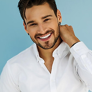 RIOSO 14Pairs Earrings for Men Women Surgical Stainless Steel Hypoallergenic Stud Earring Screw Back Stud Hoop Earring Set Men's Black Silver Earrings