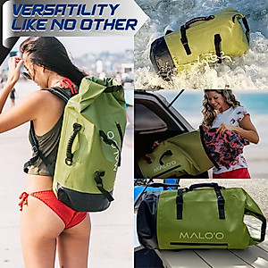 Malo'o 45L Waterproof Heavy Duty Backpack Dry Bags for Kayaking, Camping, Fishing, Hiking Daypack - Beach Accessories, Boat accessories, and Travel Gear - Fishing Rod Case Straps