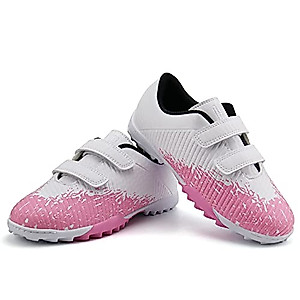 brooman Kids Turf Soccer Shoes Boys Girls Football Shoes Indoor Soccer Shoes (1,White Pink)