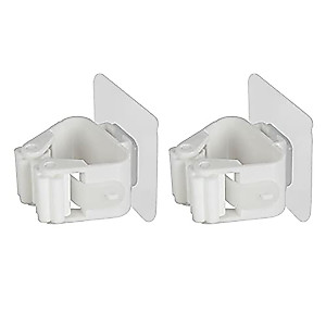 QWEQWE Broom Mop Wall Mount Holder Self Adhesive Tape, Brush Broom Gripper Holds, Storage Racks & Organization for Your Home, Kitchen Pan, Garage Bathroom Garden Tool Rack No Drilling 2 Pack-White