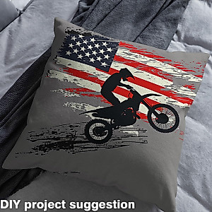 Erosebridal Dirt Bike Fabric by The Yard,Retro American Flag Decorative Fabric Upholstery Fabric,Extreme Sports Tie Dye Boys Upholstery Fabric,Biker Motorcycle Indoor Outdoor Fabric,Black Red, 1 Yard