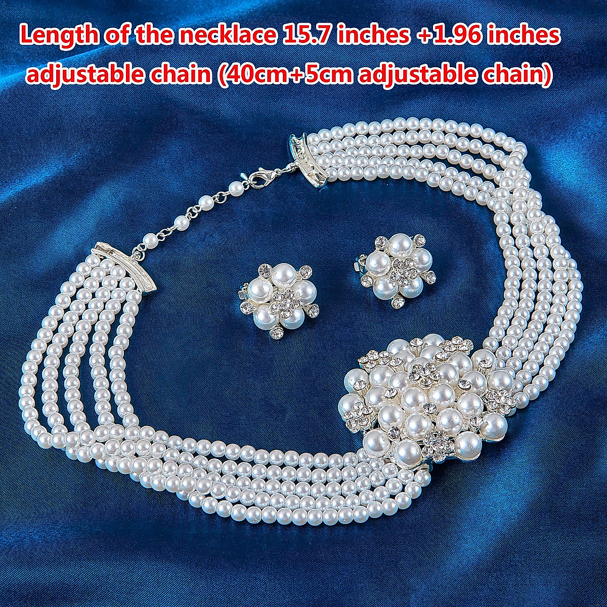 ROFIFY Audrey Hepburn Holly Golightly Style Faux Pearl Necklace Stud Pin on Earrings Costume Jewelry and Accessory Set Inspired by Breakfast at T for Women (PIN BACK EARRING)