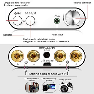 Nobsound NS-10G Bluetooth 5.0 2 Channel Power Amplifier HiFi Stereo Audio Mini Amp Wireless Receiver 50Wx2 for Home Speaker with USB & Bass Sound Effect (Black)