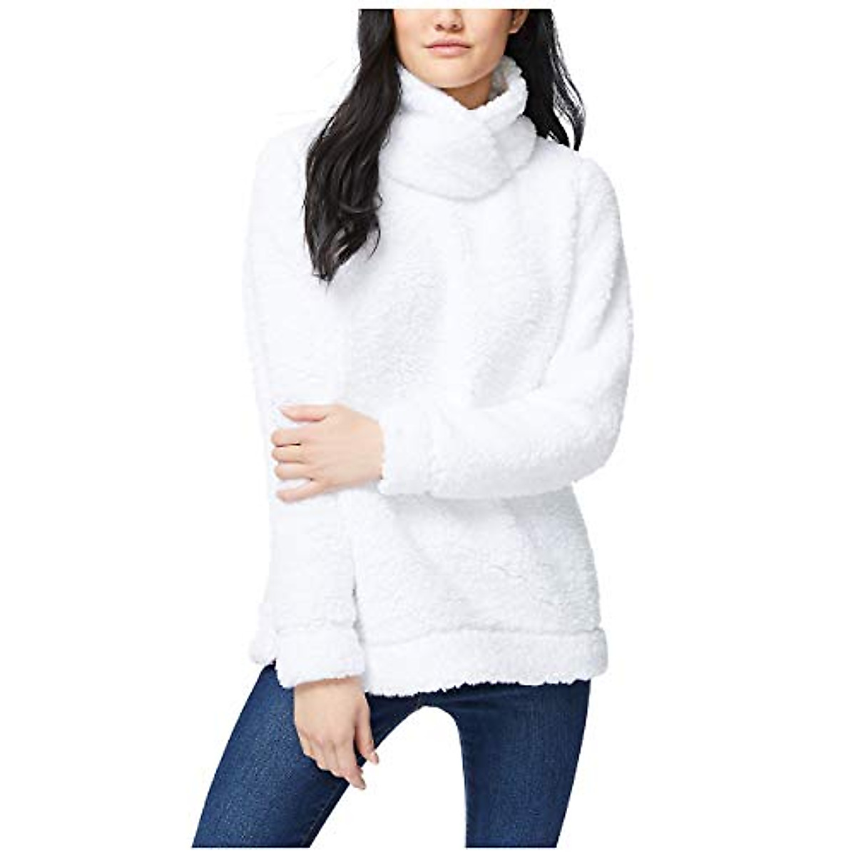 Nautica Women's Mock Neck Sherpa Sweater, Bright White, Medium