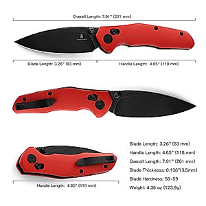 BESTECHMAN Ronan EDC Folding Knife Red G10 Handle Pocket Knife, 14C28N Steel Thumb-Stud Outdoor Tools, BMK02J (Red Handle)