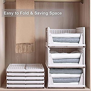 MEACOLIA 4 Pack Stackable Closet Organizer Box Foldable Storage Bins, Plastic Clothes Organizer Baskets Large Capacity Drawer Shelf Storage Containers for Wardrobe, Office, Kitchen, Bathroom (4L)