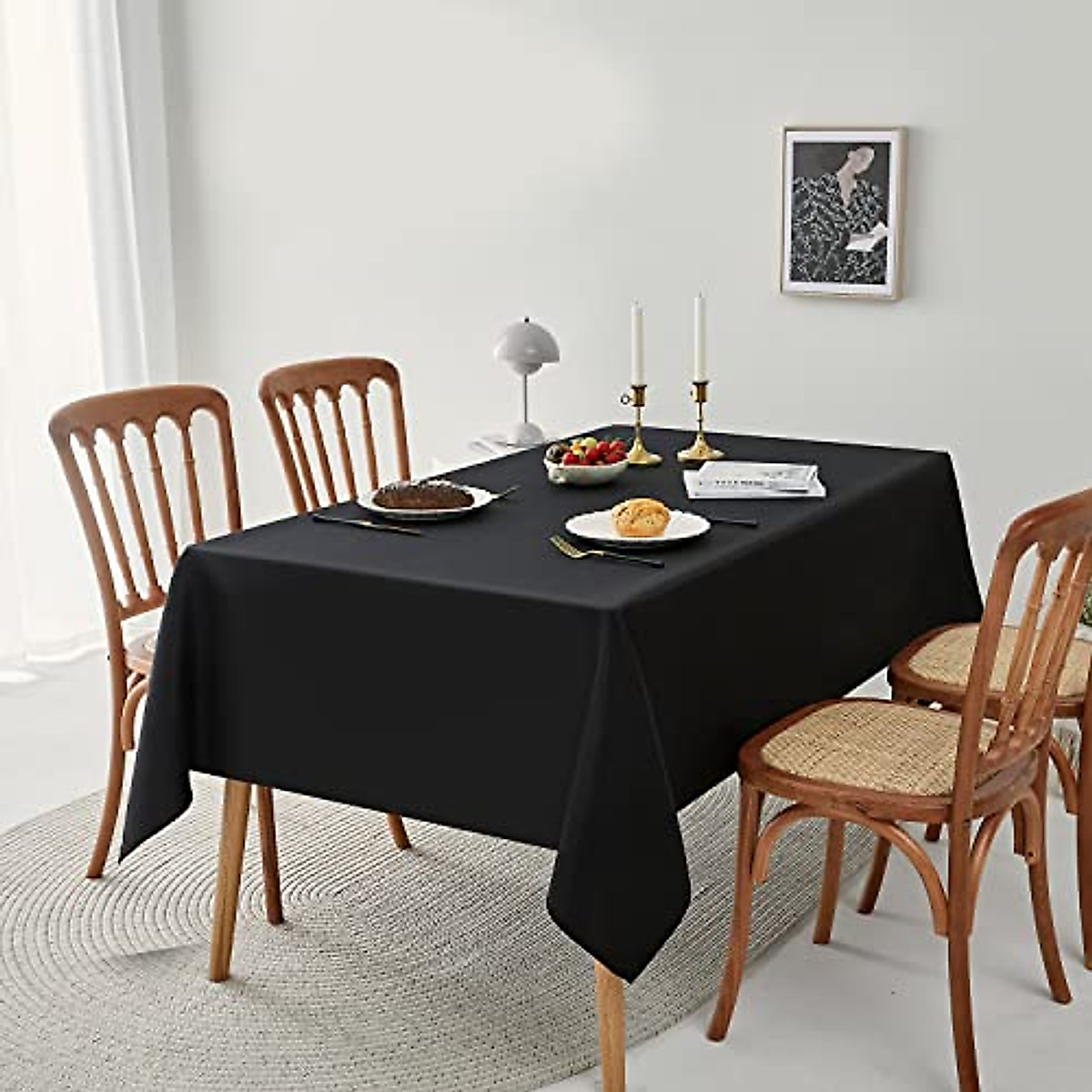Romanstile Rectangle Tablecloth - Waterproof and Wrinkle Resistant Washable Polyester Table Cloth for Kitchen Dining/Party/Wedding Indoor and Outdoor Use (60 x 84 inch,Black)