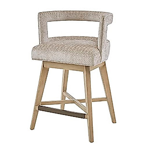 Madison Park Glenwood Upholstered Swivel Counter Stools, Height Kitchen Chair, Solid Wood, Bronze Metal Kickplate Footrest, Back Support, Pipped Fabric, Dining Room Accent Furniture, Cream