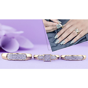 Dazzlingrock Collection 0.30 Carat Round White Diamond Square Micro Pave Wedding Trio Ring Set in 18K Yellow Gold Plated Sterling Silver, Women size 7 and Men size 10