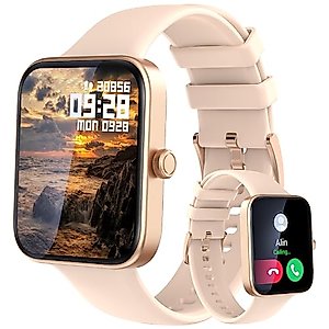 Smart Watch (Answer/Dial Call),1.81" Touch Smart Watch with Heart Rate & Sleep Monitor,Fitness Tracker with SpO2/Sleep Monitor,Voice Assistant,Music and More,Smartwatch for iPhone iOS Android(gold)