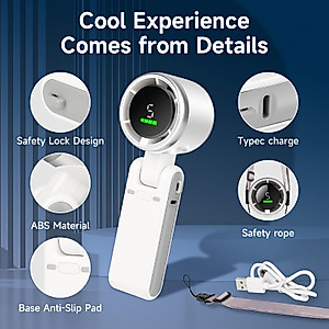 Portable Handheld Turbo Fan for Travel - 5 Gear Wind, Up to 12 Working Hours, 3-IN-1 Handheld Mini Fan with Air Turbo Tech Cooling, Perfect Personal Rechargeable Pocket Fan for Outdoor Activities