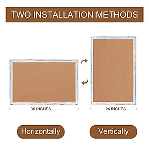 QUEENLINK Cork Board, White Framed Bulletin Board for Wall, 36” x 24” Wall Mounted Vision Board Decorative Poster Board with 10 Push Pins for Home & Office