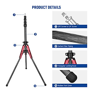 NEEWER Light Stand Carbon Fiber with 180° Reversible Legs, 1/4" to 3/8" Screw Adapter and Bag, 98.4"/250cm Portable Travel Tripod Stand for Outdoor Photography Speedlite Strobe Softbox, ST250R