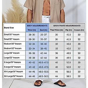 Soojun Men's Linen Beach Pants Lightweight Summer Pants with Drawstring, White, Medium/32 Inseam