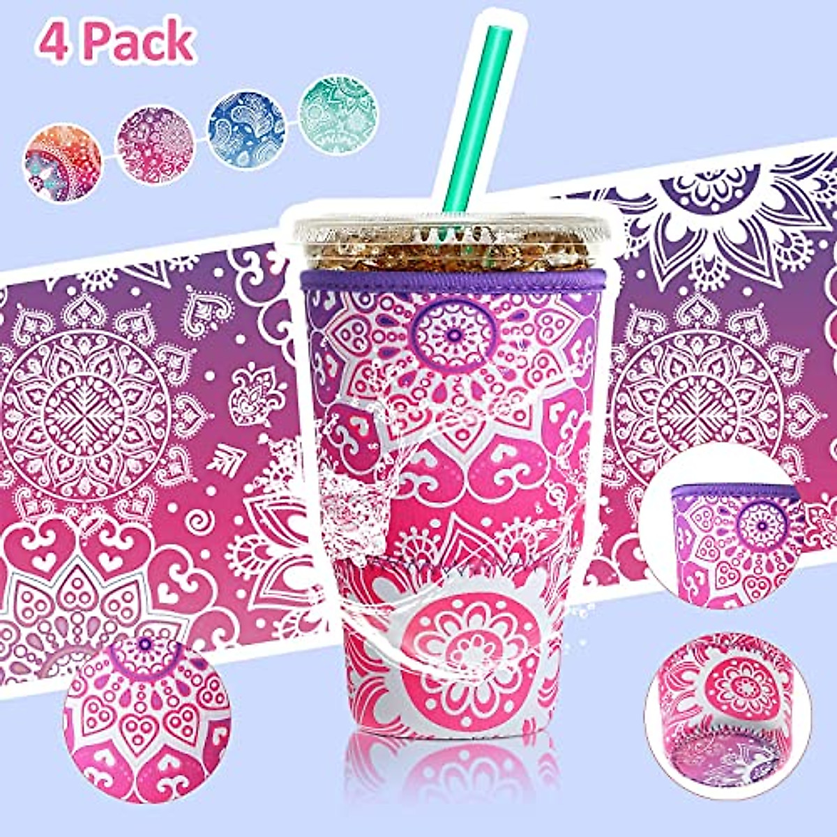 Patelai 4 Pieces Reusable Coffee Sleeve Cup Insulator for Cold Drinks Beverages and Holder for Most Coffee
