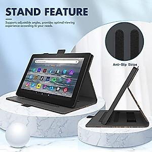 Dteck Case Fits for (8") Kindle Fire HD 8 Tablet (Previous 8th/7th/6th Generation, 2018/2017/2016 Release) - Shockproof Protective Leather Case with Hand Strap, Smart Stand Magnetic Cover (Bookshelf)