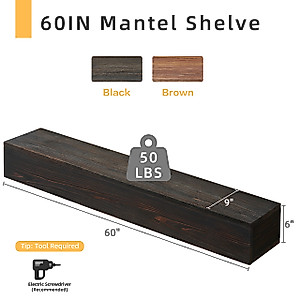 60" Rustic Wood Fireplace Mantel | Wall-Mounted & Floating Shelf for Home Decor