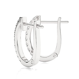 1/2 Carat Diamond Huggie Hoop Earrings for Women in 14k White Gold (H-I, SI2-I1, cttw) with Hinge and Notched Post by Privosa Fine Jewelry