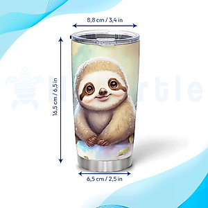 Hyturtle Personalized Gifts For Sloth Lover - Sloth Print Custom Name Stainless Steel Tumbler 20oz With Lid - Idea Animal Lover Gifts For Women Girl On Birthday, Christmas